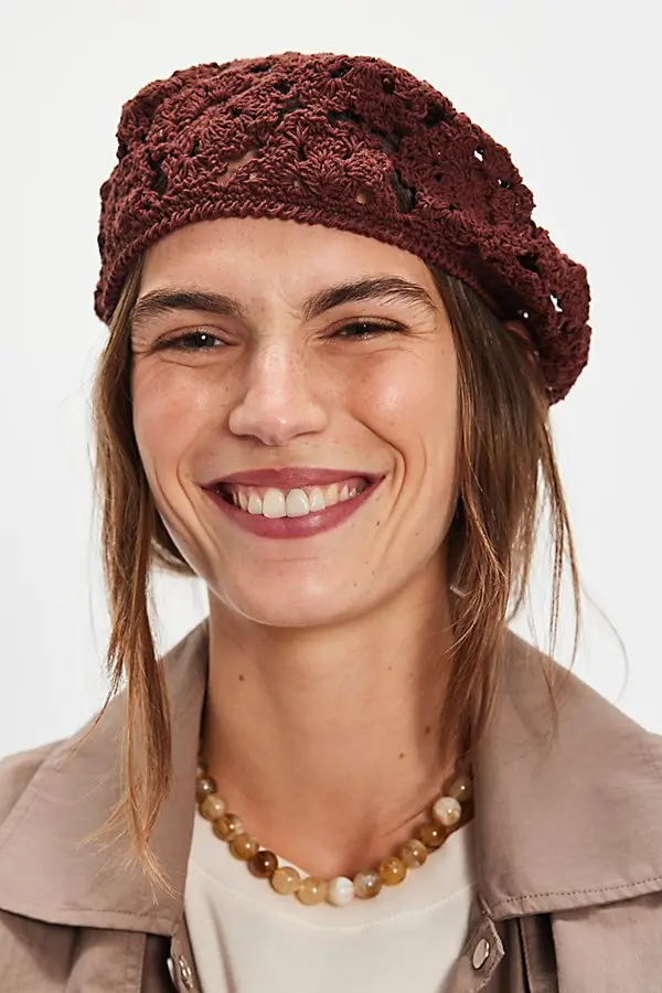 Free People Crochet Knit Beret In Brown - 21% Off | Editorialist display picture 1