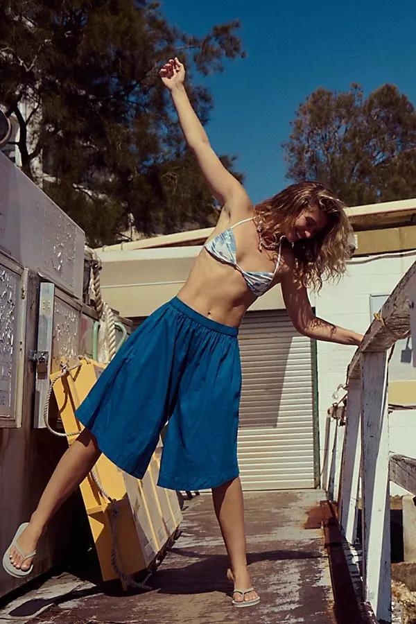 Free People Lucca Culotte Shorts - Deep Blue Sea