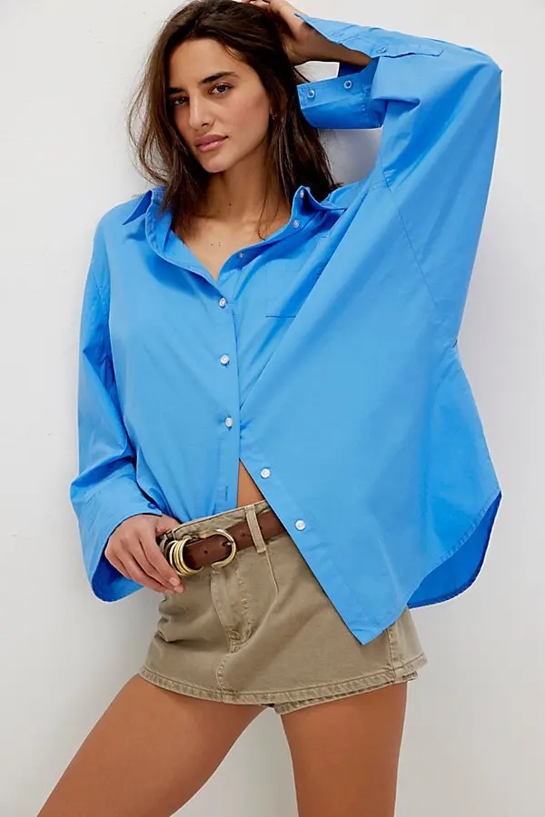 Free People Sabine Articulated Shirt - Sapphire