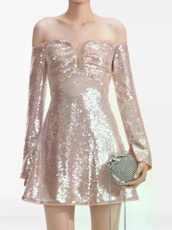 SELF-PORTRAIT Sequin Mini Dress - Neutrals