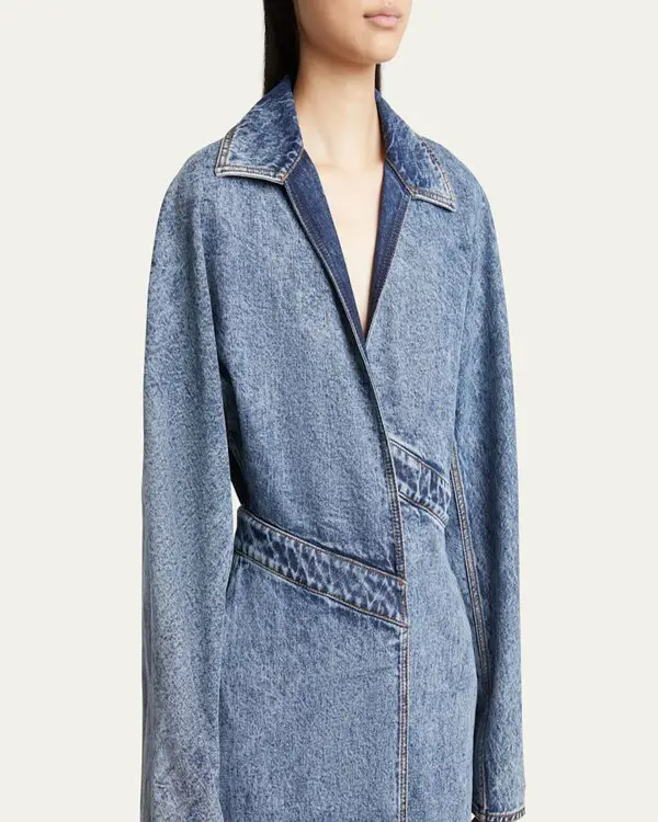 AlaïA Wrap Denim Trench Coat Bleu Neige Editorialist