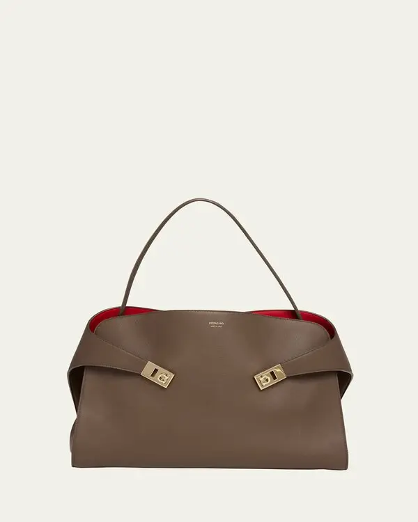 FERRAGAMO Large Hug Shoulder Bag - Clay