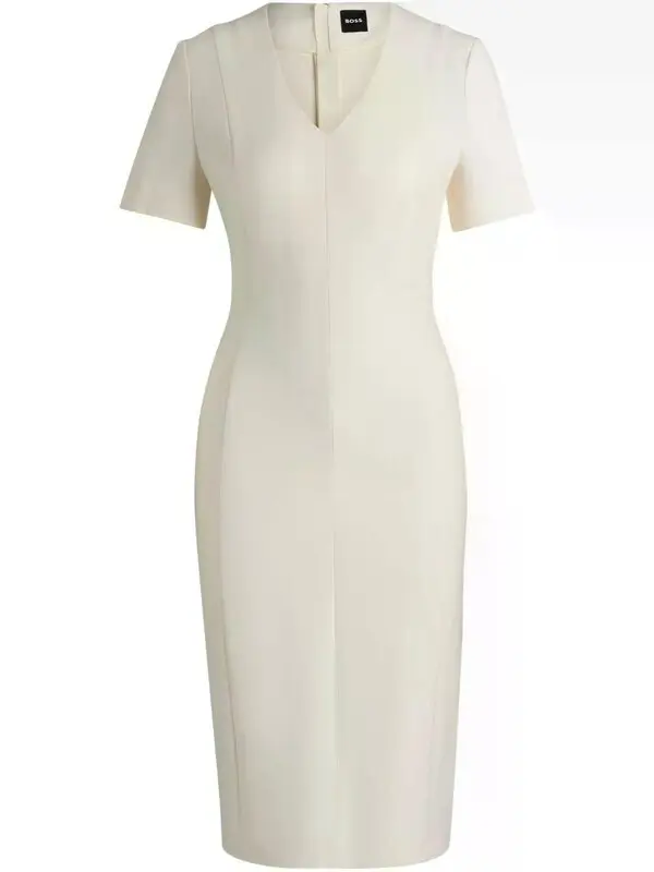 BOSS V-neck Midi Dress - White