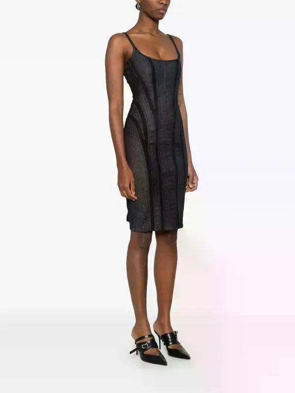 Mugler Mesh-Panel Denim Midi Dress In Blue - 9% Off | Editorialist