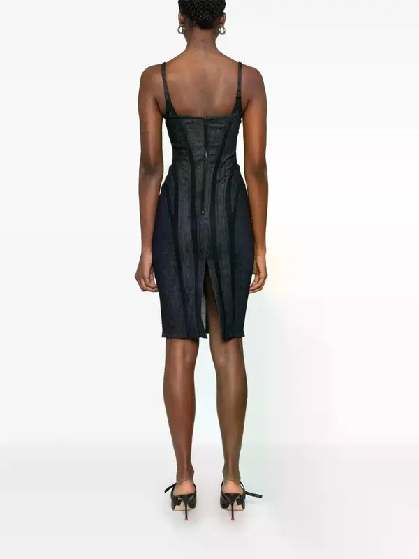 MUGLER Mesh-panel Denim Midi Dress