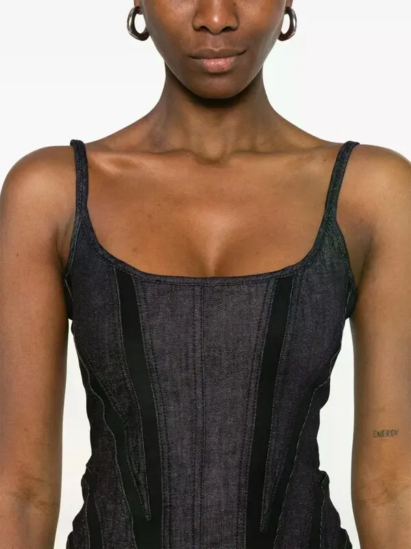 MUGLER Mesh-panel Denim Midi Dress