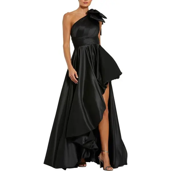 Mac Duggal Asymmetrical One-shoulder Gown With Ruffle Detail - Black