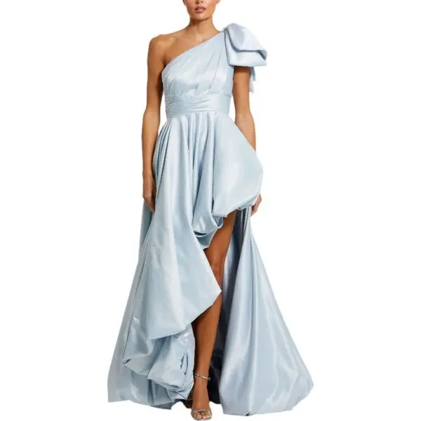 Mac Duggal Asymmetrical One-shoulder Gown With Ruffle Detail - Ice Blue