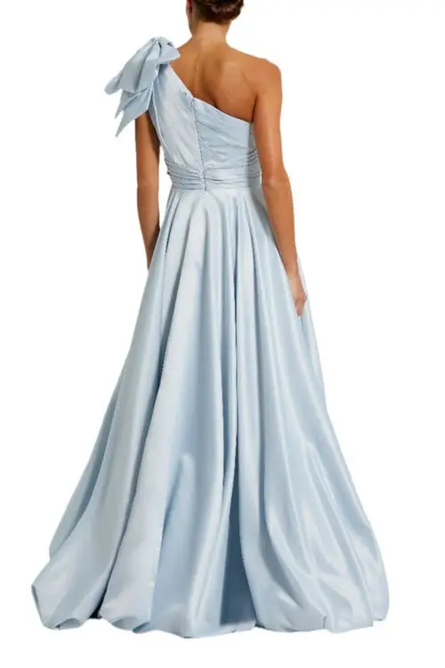 Mac Duggal Asymmetrical One-shoulder Gown With Ruffle Detail - Ice Blue