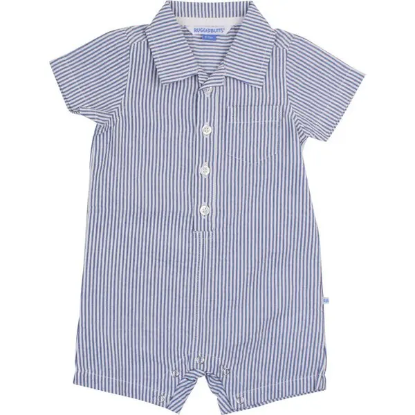 RUGGEDBUTTS Classic Seersucker Cotton Romper - Blue