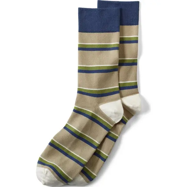 LANDS' END Patterned Crew Socks - Desert Tan/lime Green Stripe
