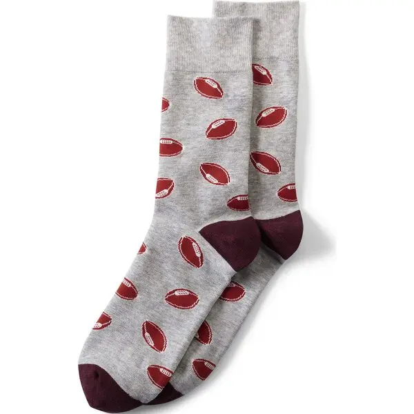 LANDS' END Patterned Crew Socks - Football/gray Heather
