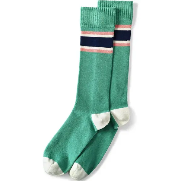 LANDS' END Patterned Crew Socks - Frosted Green Rugby Stripe