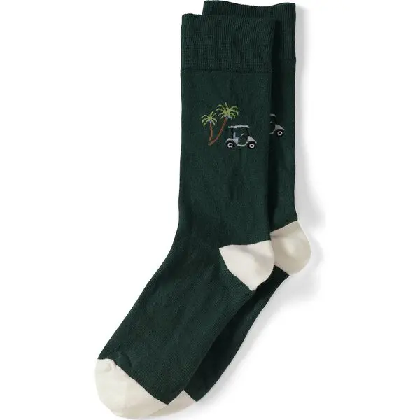 LANDS' END Patterned Crew Socks - Golf/palm Tree/green