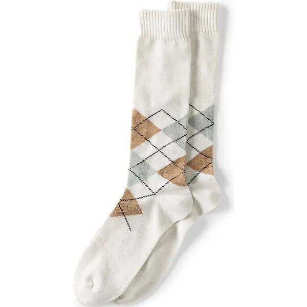 LANDS' END Patterned Crew Socks - Neutral Argyle