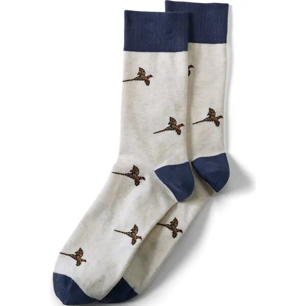 LANDS' END Patterned Crew Socks - Pheasants/ivory