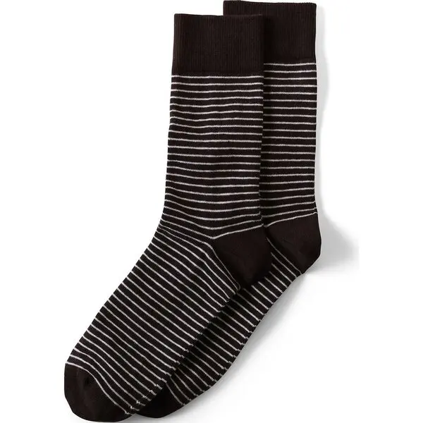 LANDS' END Patterned Crew Socks - Rich Coffee Stripe