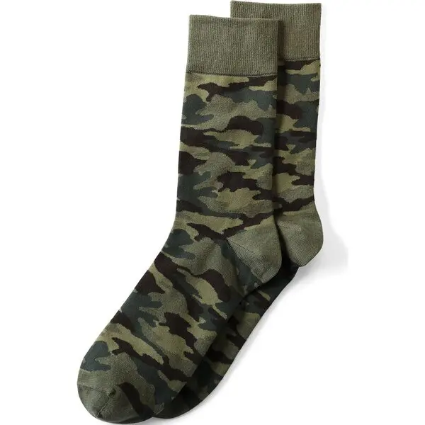 LANDS' END Patterned Crew Socks - River Stone Green Camo