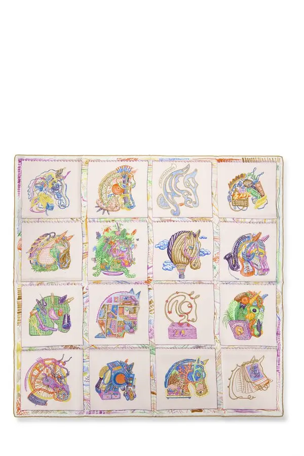 Hermès Multicolor 'chevaloscope' Silk Scarf 90