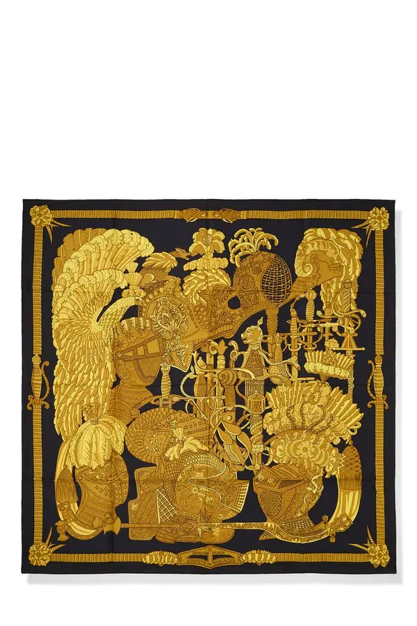 Hermès Multicolor 'armets En Panache' Silk Scarf 90 - Black