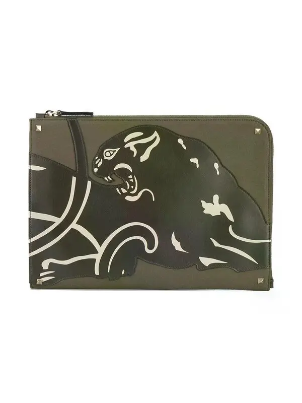 Valentino Garavani Panther Printed Document Case - Green