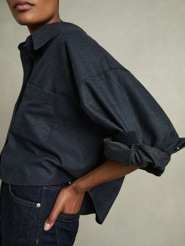 REISS Lenny Cropped Flannel Shirt
