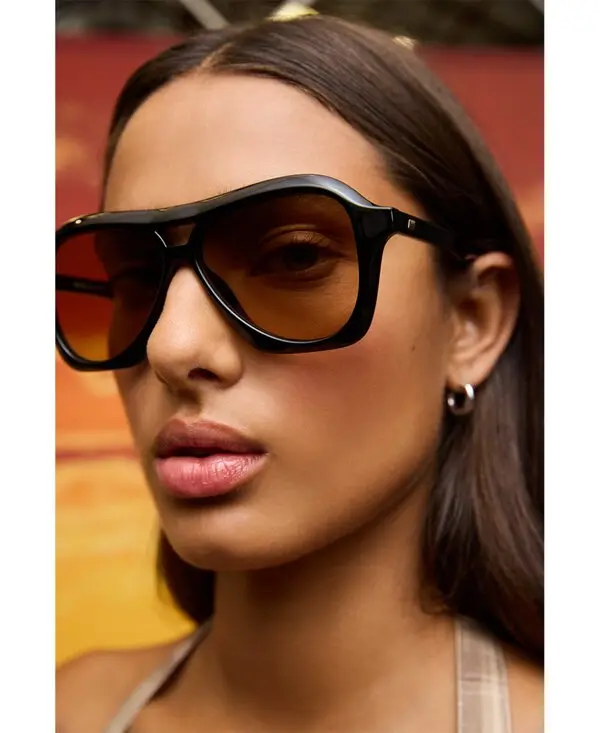 Le Specs Drizzle Geometric Sunglasses, 56mm - Tortoise/orange