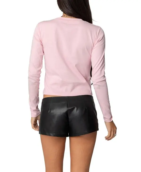EDIKTED Cherry Leopard Star Long Sleeve T-shirt - Pink