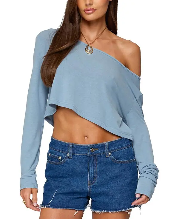 EDIKTED Cropped Off-the-shoulder Top - Blue