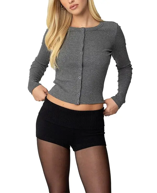 EDIKTED Shilo Ribbed Cardigan - Dark Gray