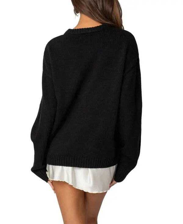 EDIKTED Puppy Love Embroidered Sweater - Black