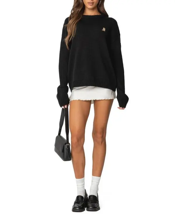 EDIKTED Puppy Love Embroidered Sweater - Black