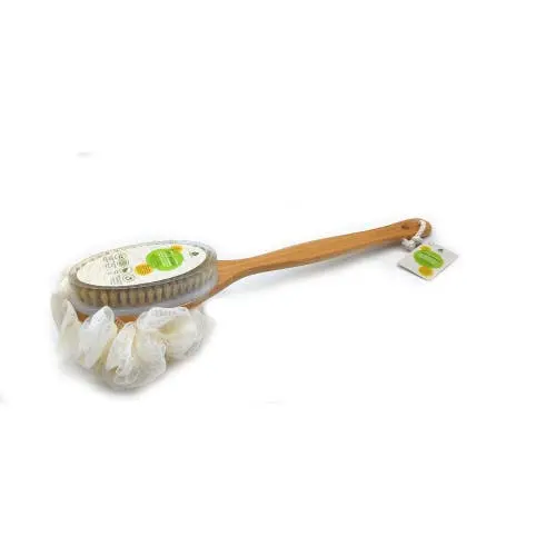 PURSONIC Dual Action Dry Brush & Mesh Sponge Combo With Lotus Wooden Handle - Beige