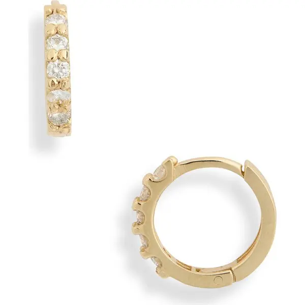 Anzie Mini Classique Diamond Pavé Huggie Hoop Earrings - 0.3 Ctw Yellow Gold/ Diamond