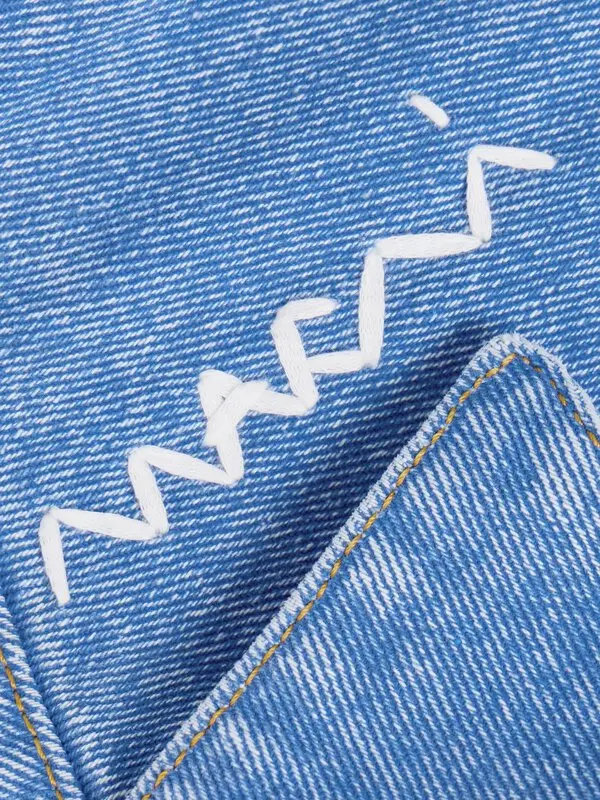 Marni Embroidered Frayed Denim Shirt