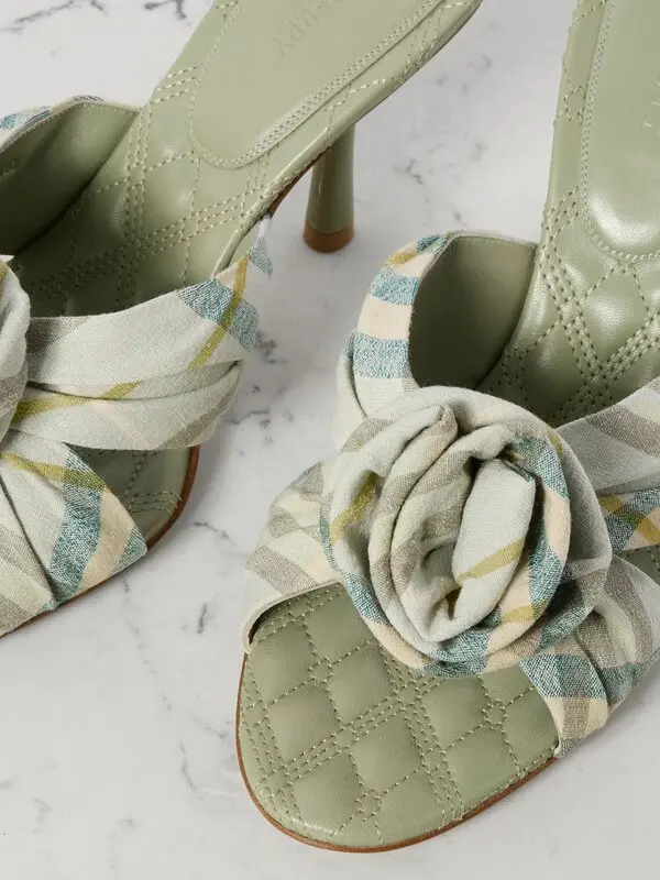 Burberry Checked Stretch-linen Mules - Neutrals