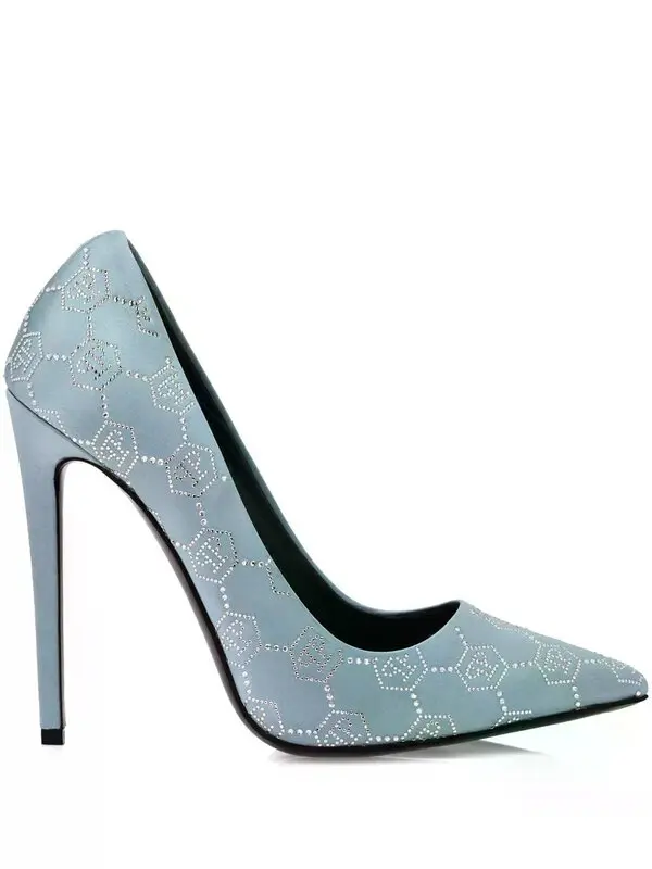 Philipp Plein Monogram Embellished Satin Pumps - Blue
