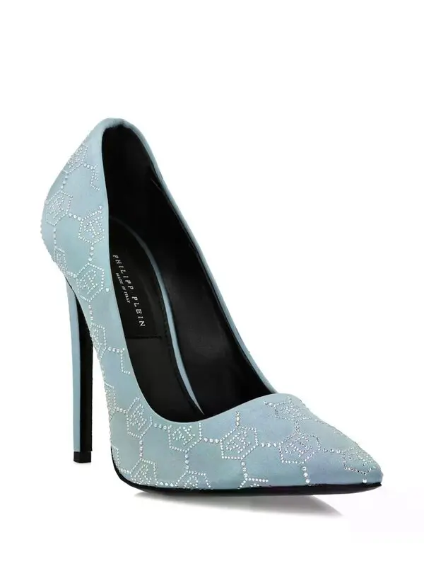 Philipp Plein Monogram Embellished Satin Pumps - Blue