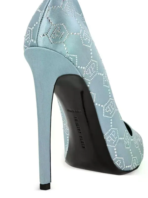 Philipp Plein Monogram Embellished Satin Pumps - Blue