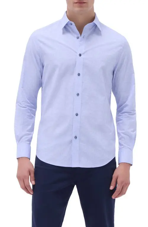 Bugatchi Julian Geometric Jacquard Stretch Cotton Button-up Shirt - Sky