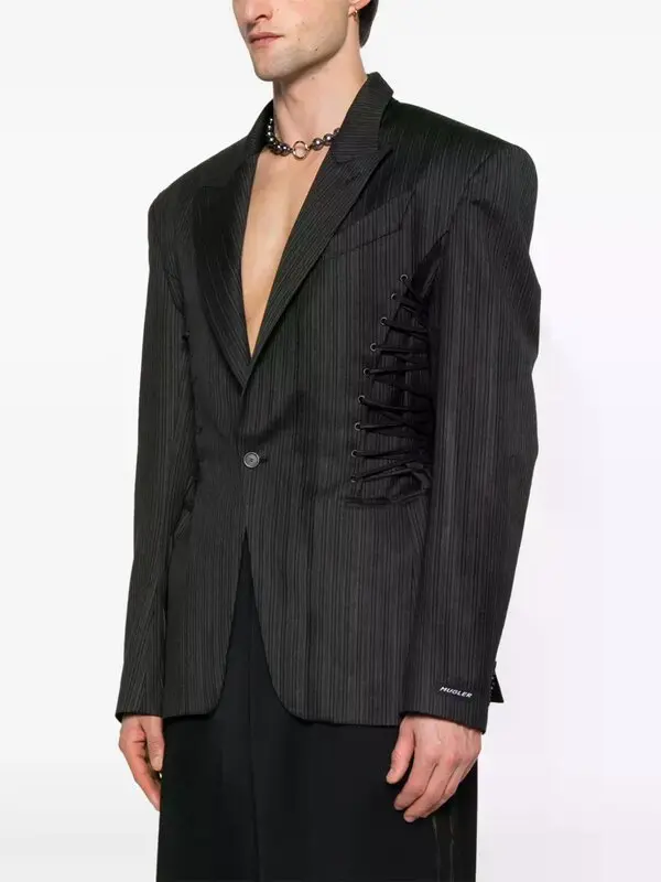 MUGLER Pinstriped Lace-up Blazer