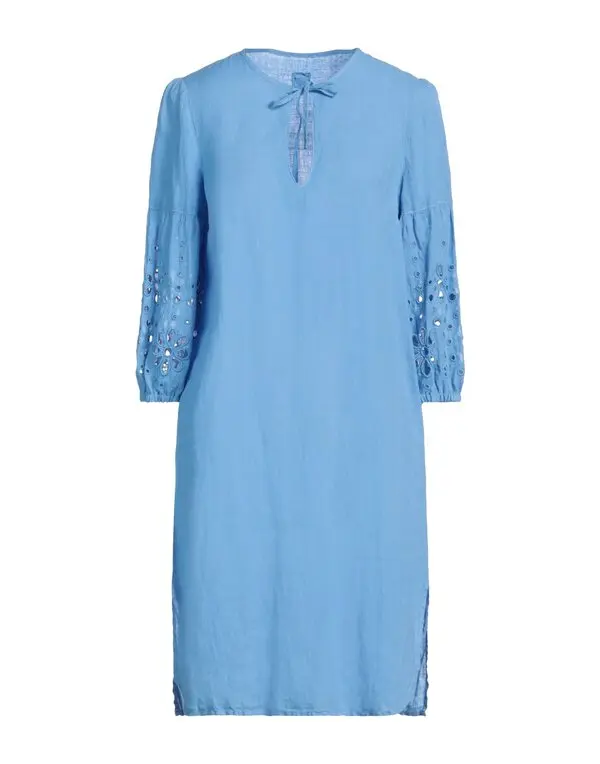 120% Lino Midi Linen Dress - Blue