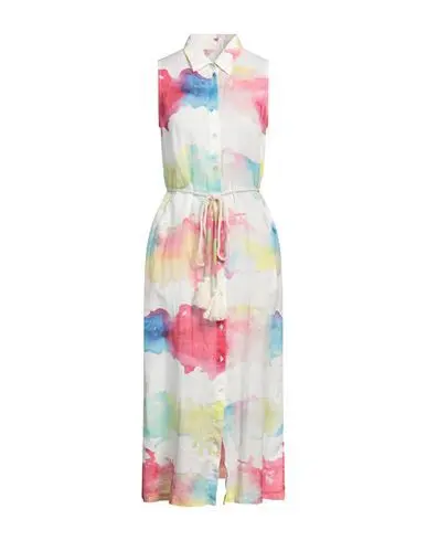 120% Lino Tie-dyed Linen Midi Shirt Dress - White