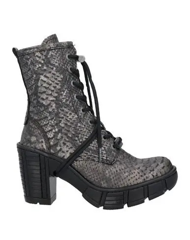 NEW ROCK Vegetable-tanned Leather Snakeskin-print Lace-up Ankle Boots - Grey