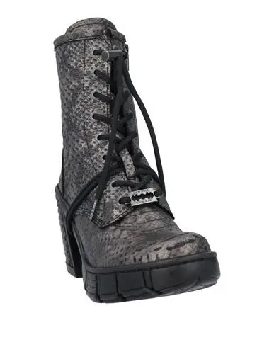 NEW ROCK Vegetable-tanned Leather Snakeskin-print Lace-up Ankle Boots - Grey