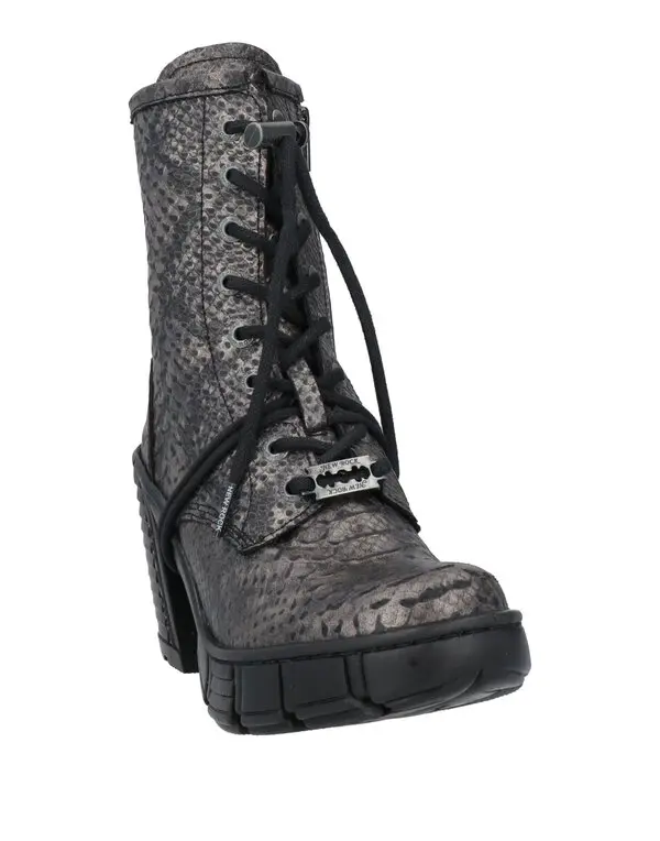 NEW ROCK Vegetable-tanned Leather Snakeskin-print Lace-up Ankle Boots - Grey