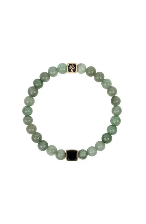 KARMA AND LUCK Jade Onyx Hamsa Charm Beaded Bracelet - Black/gold