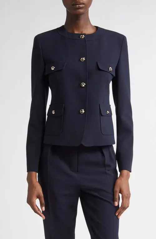 Max Mara Yana Knot Button Cady Crop Jacket - Navy