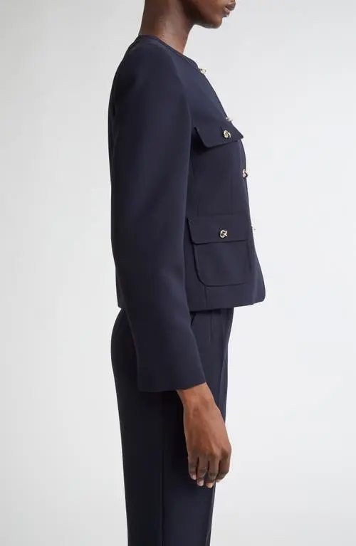 Max Mara Yana Knot Button Cady Crop Jacket - Navy