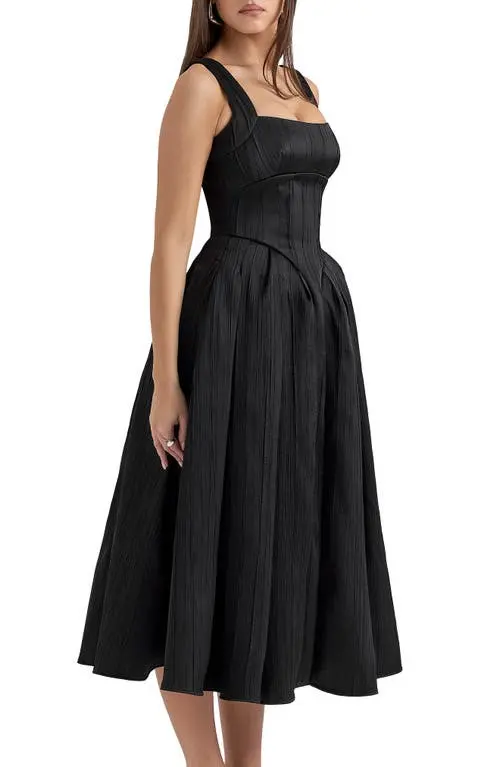 House Of Cb Isabeau Fit & Flare Midi Dress - Black | Editorialist